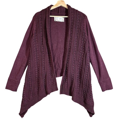 Anthropologie Saturday Sunday Burgundy Neela Open Cabler Knit Cardigan ...