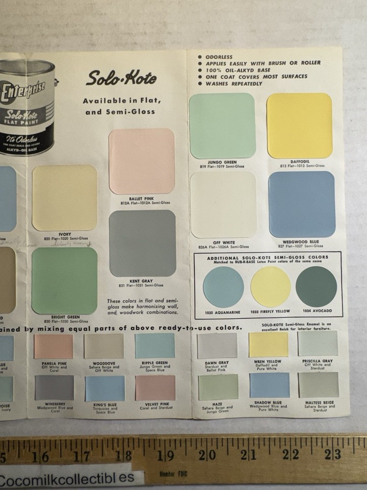 Vintage Enterprise Odorless Solo-Kote Interior Finishes Paint Sample ...