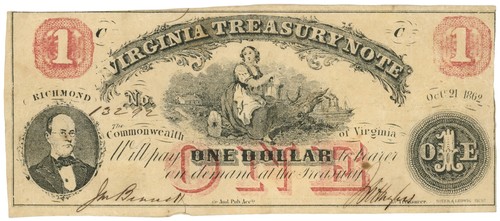 1862 Virginia Treasury Note $1 VA CR-18 (L2743) | eBay