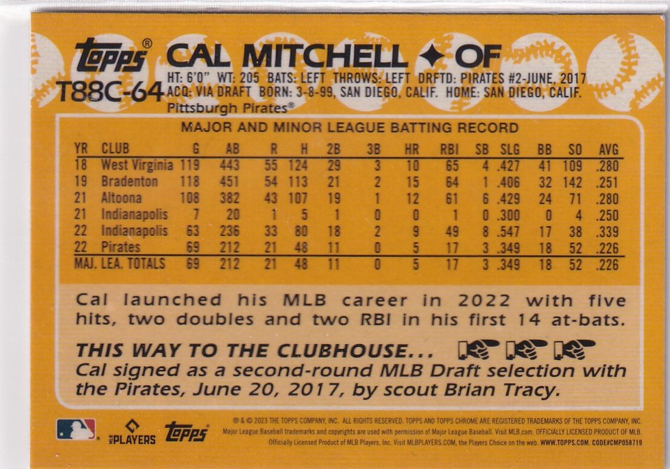 Cal Mitchell 2023 Topps Series 1 1988 Tribute Chrome Rookie $1.50 ...