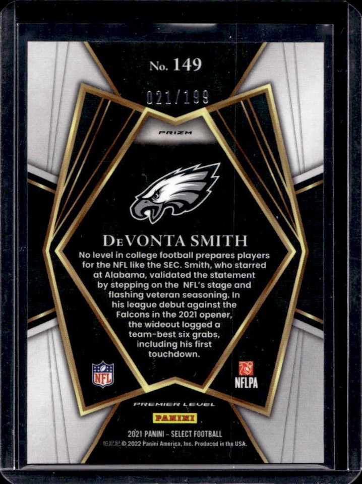 2021 Select Devonta Smith Premier Level Tri Color Prizm Rookie RC #21/ ...