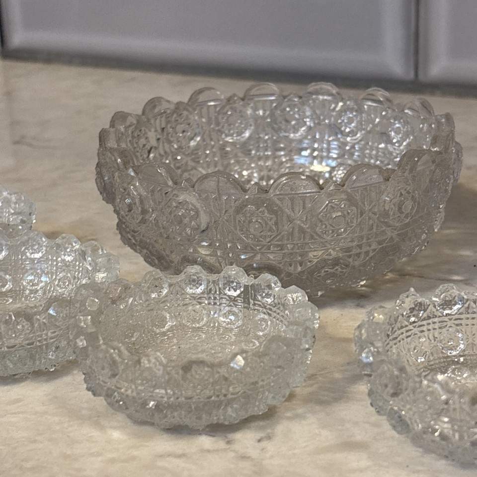 Westmoreland Lacy Daisy EAPG Glass Open Salt Dip Cellars w/ Master set ...