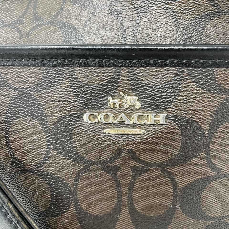 Coach Brown Coated Canvas Crossbody Signature Monogram File Bag *READ ...