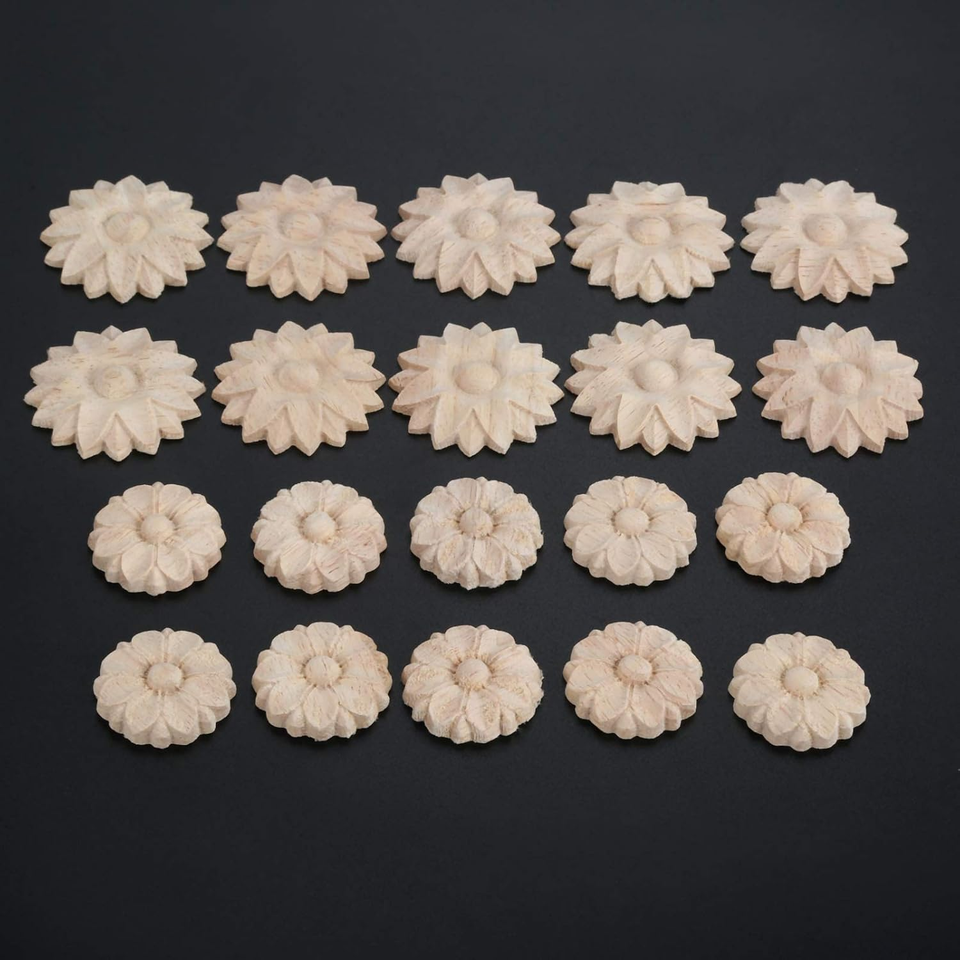 10-Pack Wood Rosettes Little Onlay Appliques, Unpainted round Flower ...