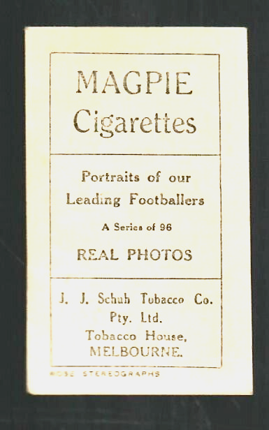 JJ Schuh Magpie Cigarettes 1923 South Melbourne Swans Bill Gunn | eBay