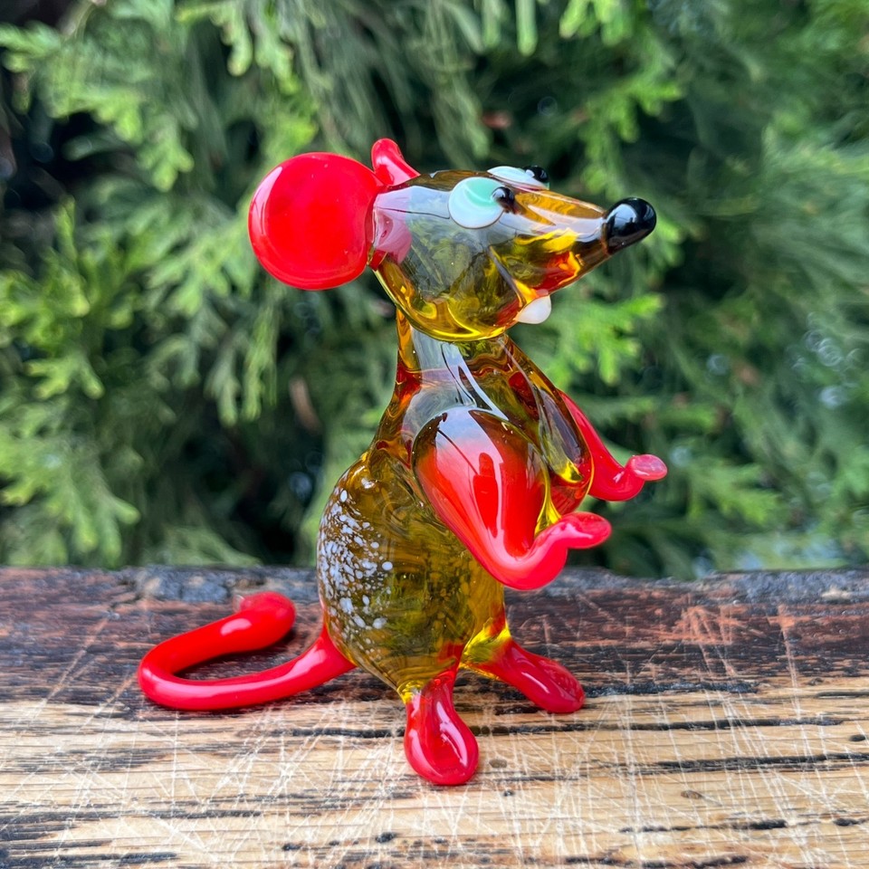 Red Glass Mouse Figurine Blown Sculpture | Murano Glass Miniature ...