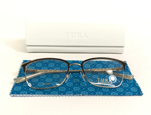 Tura Brilliance Eyeglasses Frames TE292 BRN Brown Gold Crystals 53-17 ...