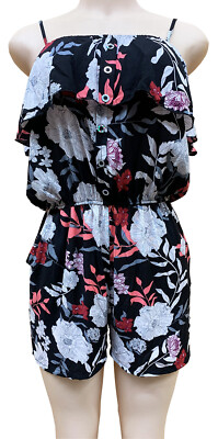 Women Jumpsuit Romper Holiday Summer Sundress Black Base Floral W ...