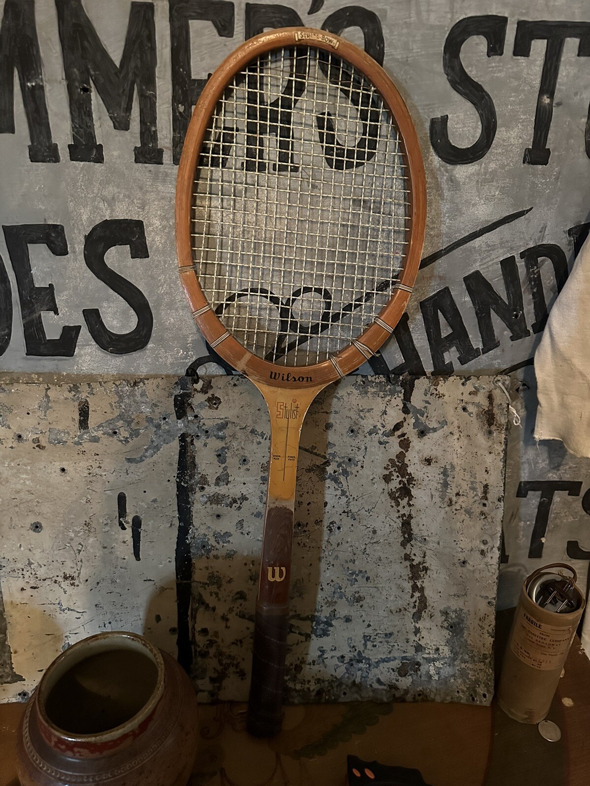 Antique 1930s Wood Wilson Tennis Racket w/ Folk Art Rowing Lakehouse ...