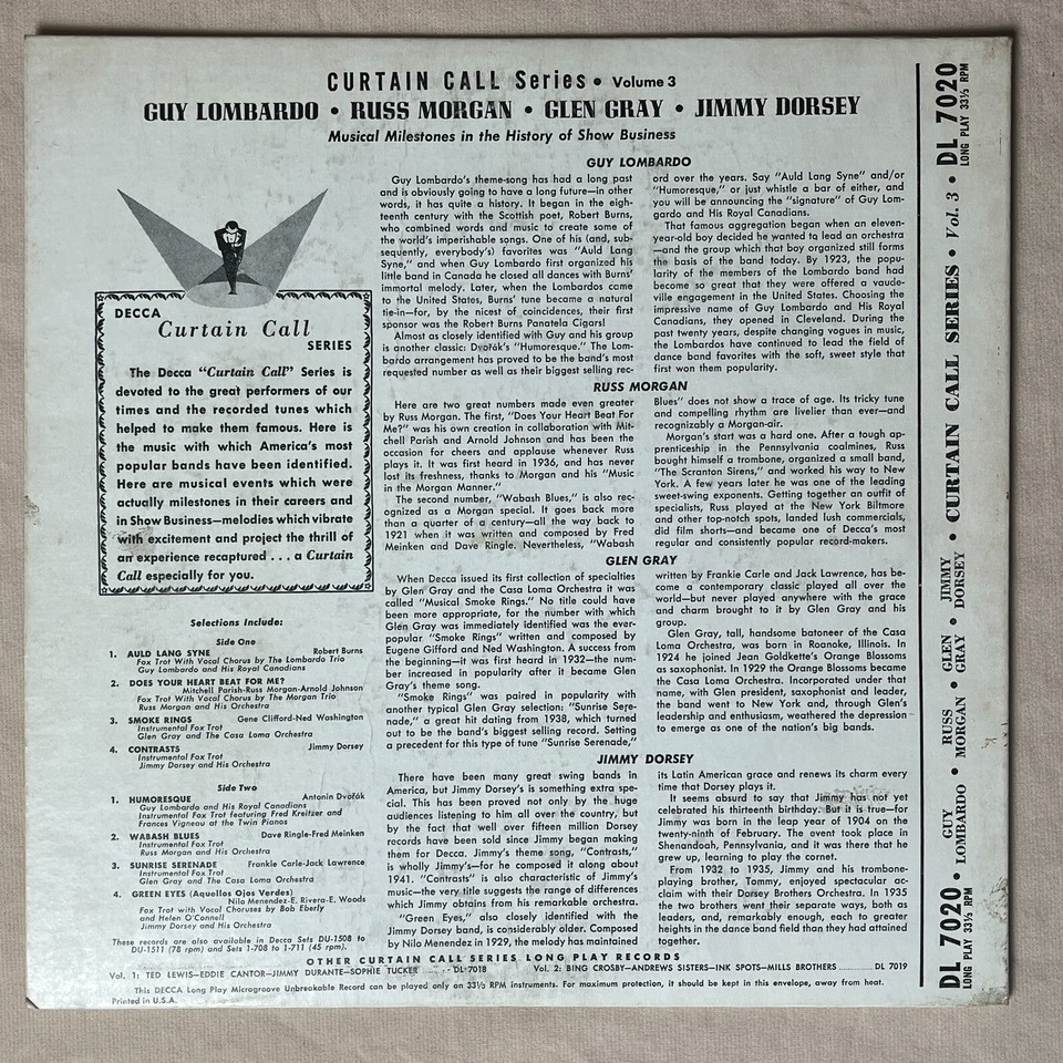 VARIOUS Curtain Call Series Vol. 3 1952 Vinyl 10" LP Decca DL 7020 ...