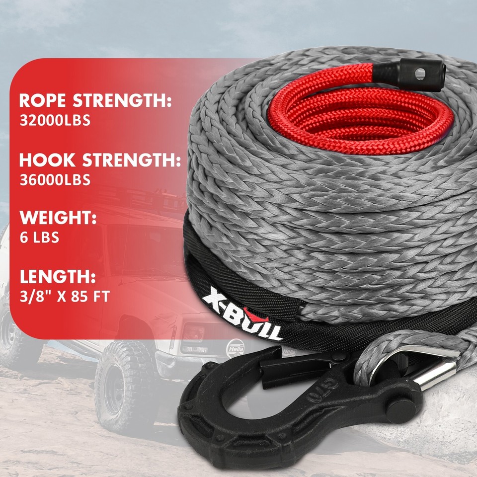 X-BULL 32000LBS 3/8" x 85ft Winch Rope Synthetic Winch Line Cable Truck ...