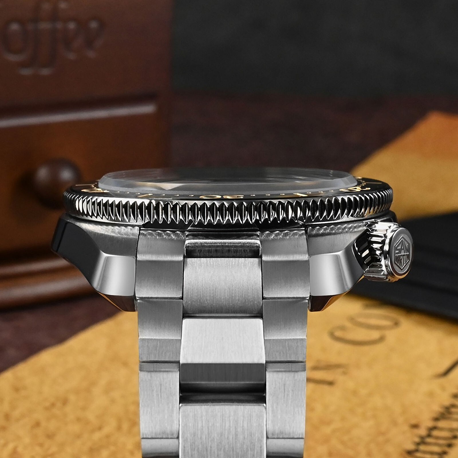 SAN MARTIN SN0087-G MM300 Automatic Gilt Black Dial 44mm 30ATM Men's ...