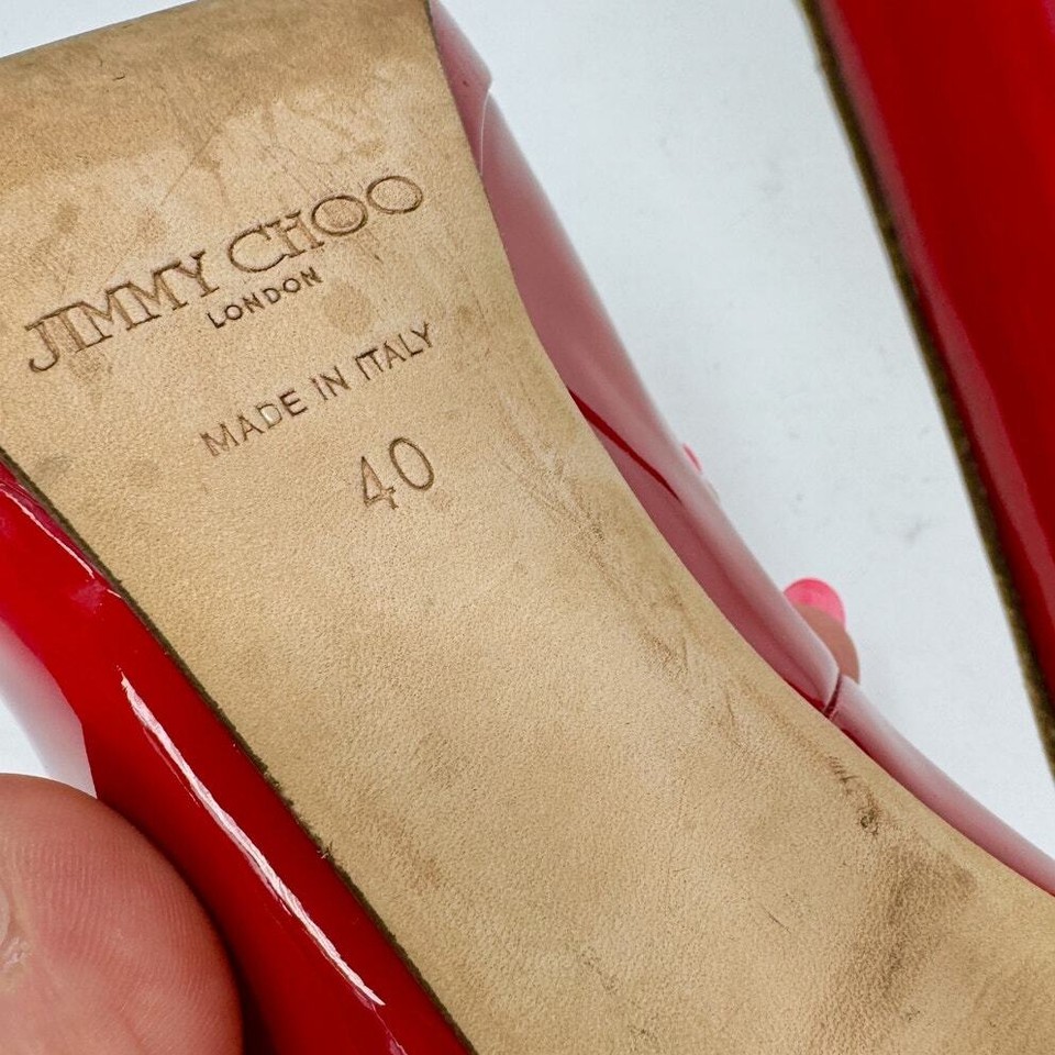 Jimmy Choo TYNE 120 Raspberry Red Patent Leather Platform Peep Toe ...