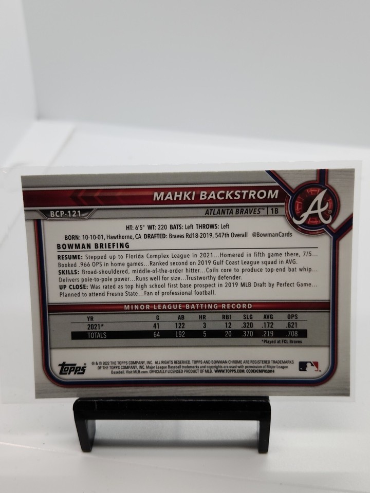2022 Bowman Chrome Mahki Backstrom 1st Bowman Mojo Refractor Braves # ...