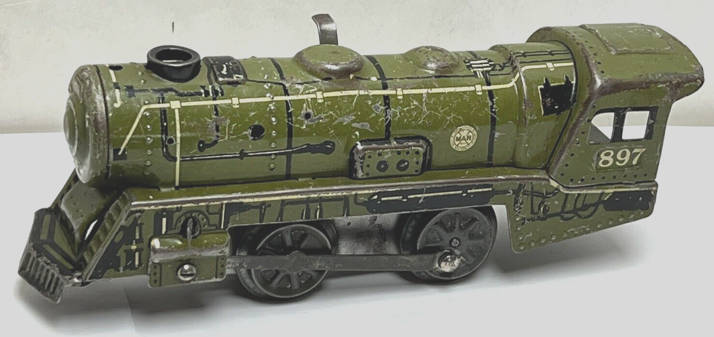 VINTAGE MARX 897 TRAIN LITHOGRAPH ARMY WIND-UP, BELL RINGING LOCOMOTIVE ...