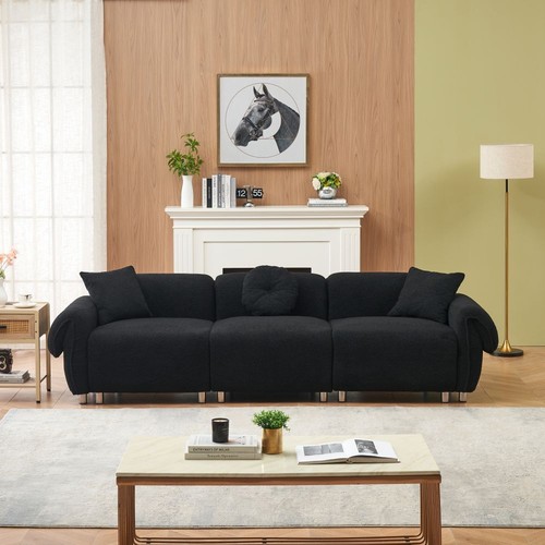 Modern Deep Seat 3-Seater Sofa Couch Upholstered Tufted Oversize Sofa w ...