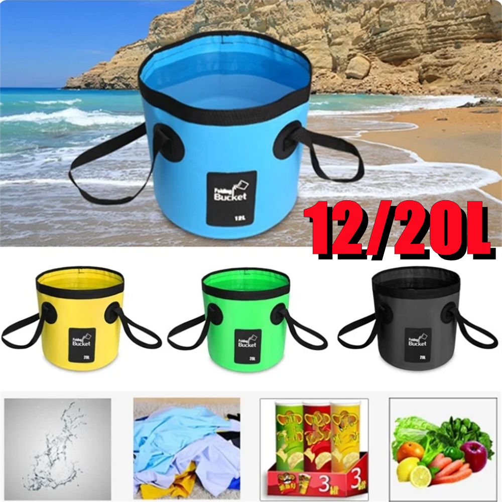 12L 20L Folding Bucket Portable Water Container Outdoor Camping Fishing ...