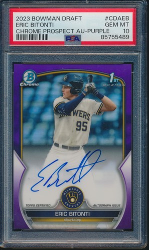 PSA 10 ERIC BITONTI AUTO 1st 2023 Bowman Chrome PURPLE REFRACTOR/250 RC ...