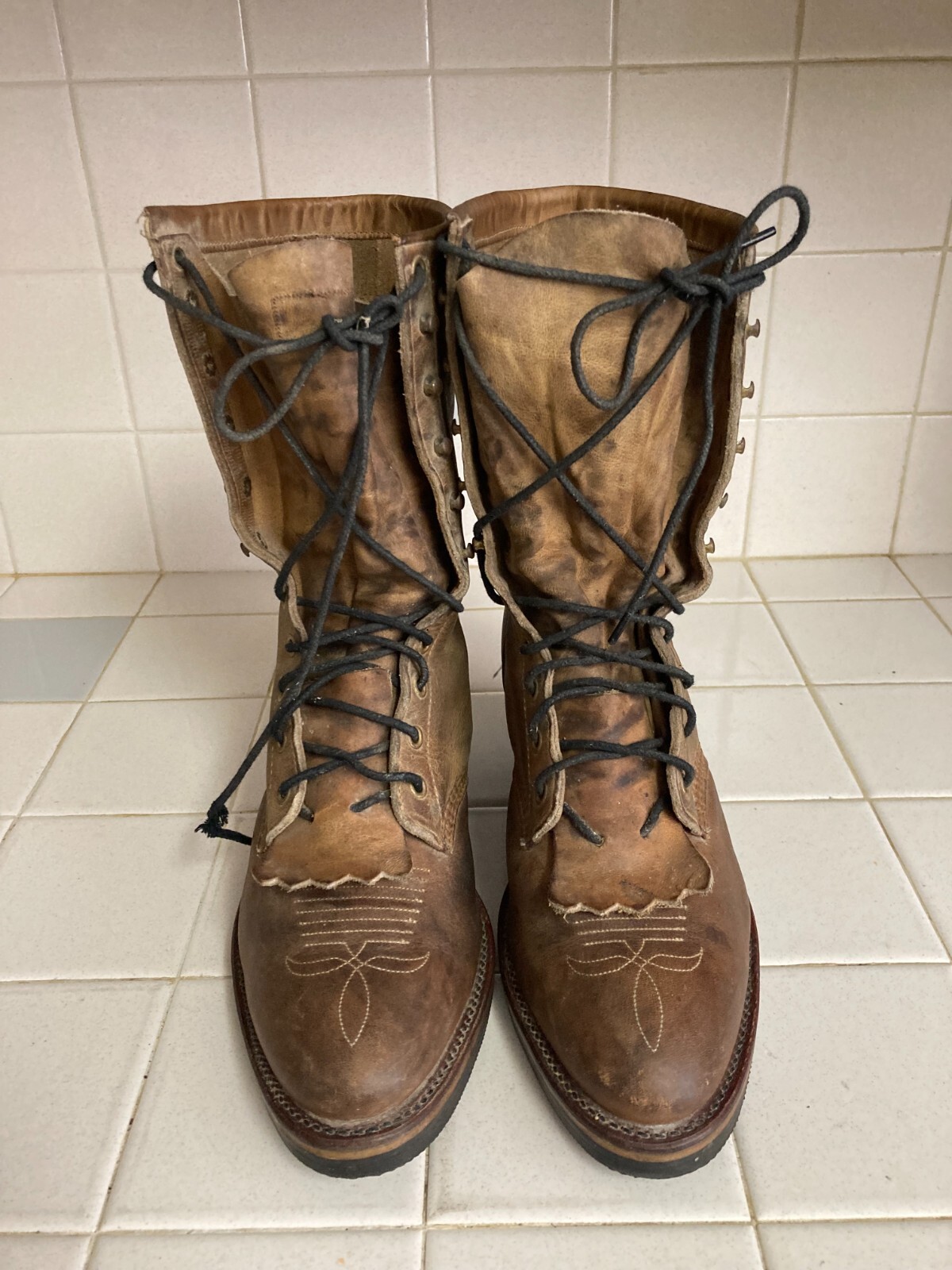 Chippewa Leather Roper Packer Boots Leather Cowboy Brown 10 EE Vintage ...