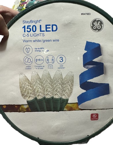 NEW GE StayBright 150-Count 37.2ft Constant White C5 LED Christmas ...