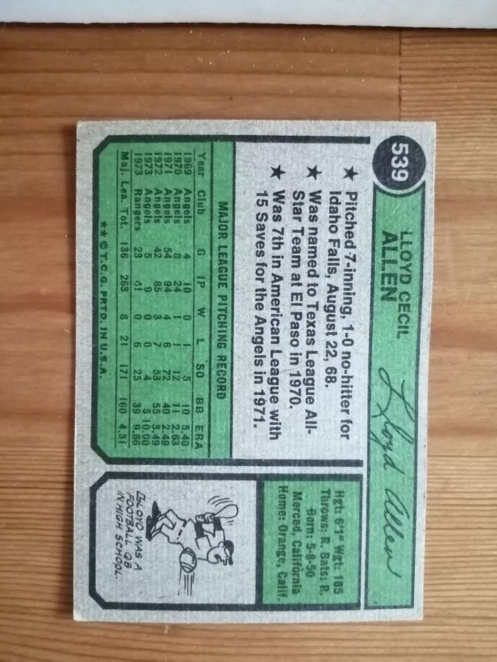 LLOYD ALLEN 1974 Topps #539 FREE SHIP 50% OFF SALE B1008R3S30P10 | eBay