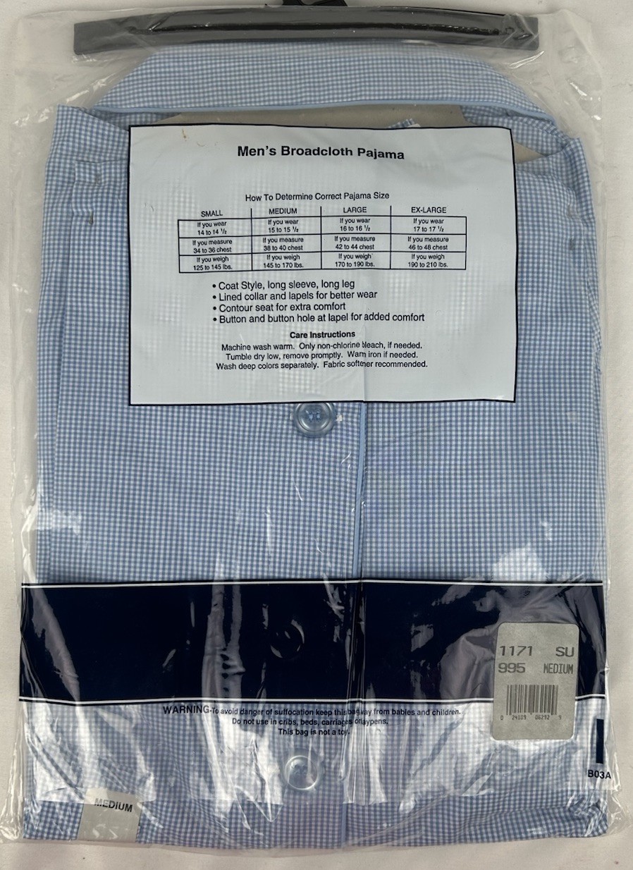 Vintage NEW Surrey Blue Plaid Checked Pajama Set PJs Mens M Long Sleeve ...