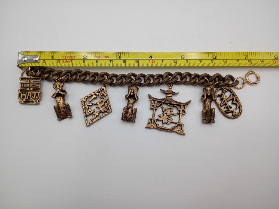 Vtg Hear Speak See No Evil Monkeys Asian Charm Bracelet | eBay