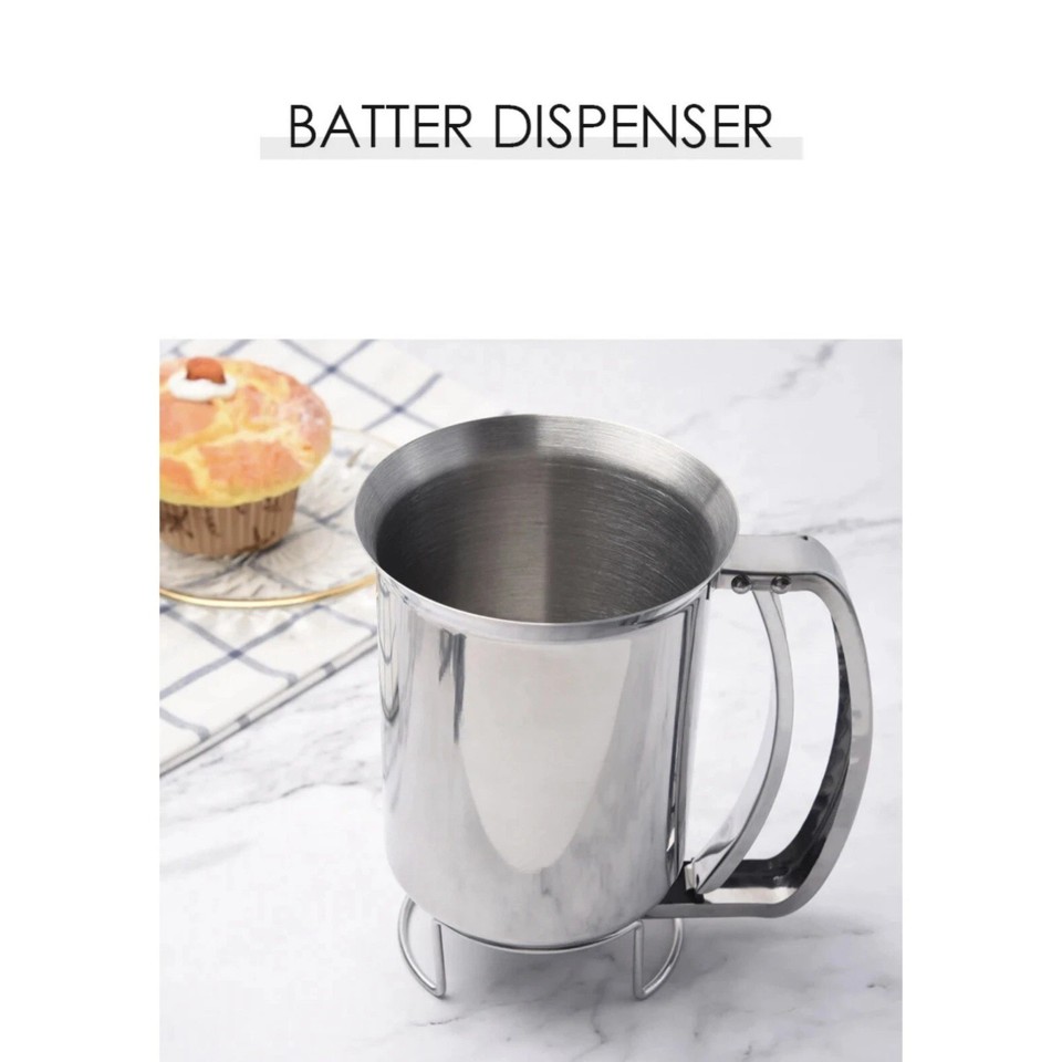 900ml Stainless Steel Batter Dispenser Wide Mouth Easy Refill Drip-Free ...
