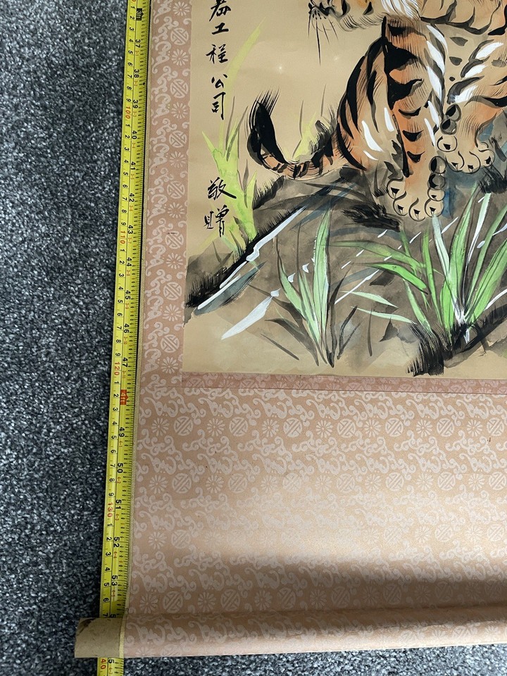 Chinese Tiger Scroll Painting Hanging Hand Painted Ink Wall Art Vintage ...