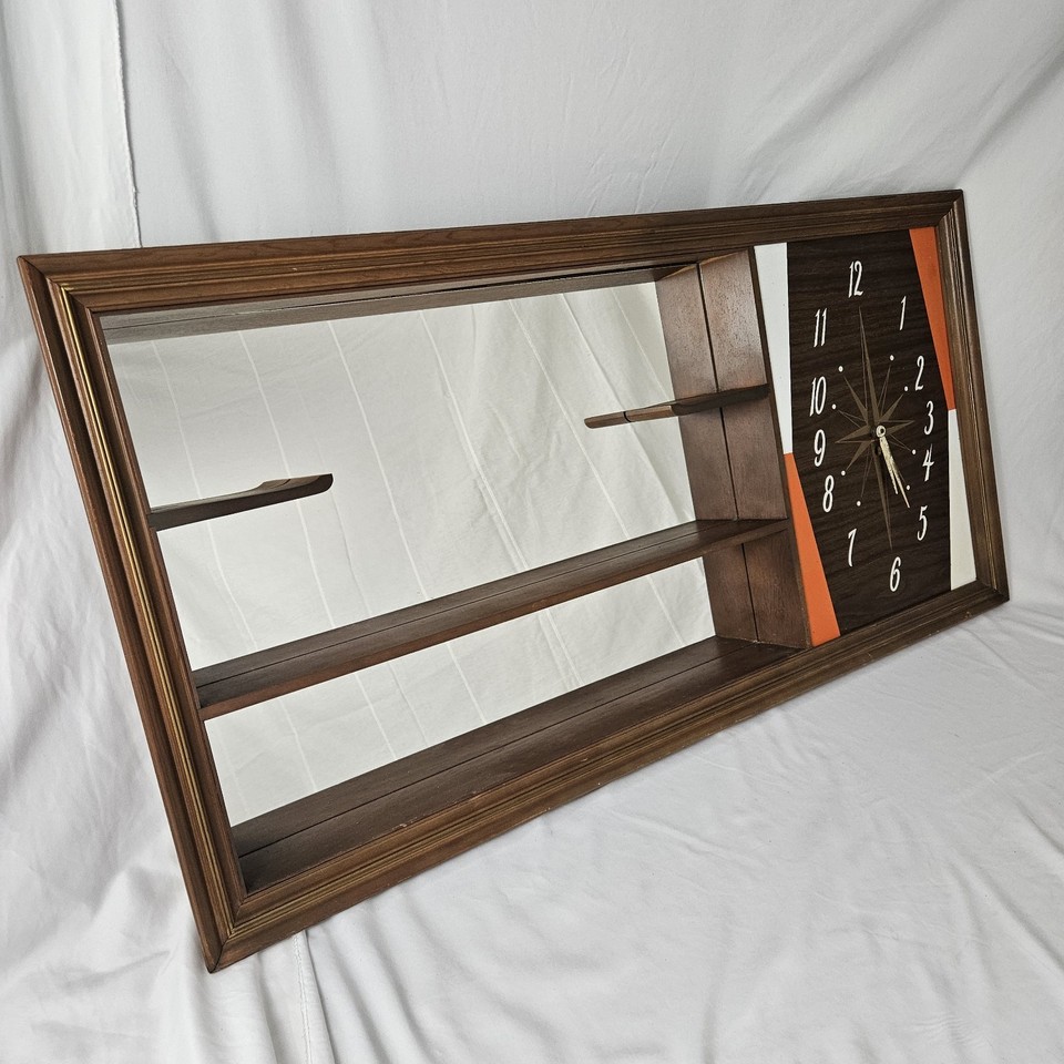 Vintage MCM Shadow Box Mirror Shelf Clock Wall Mount Mid-Century Modern ...