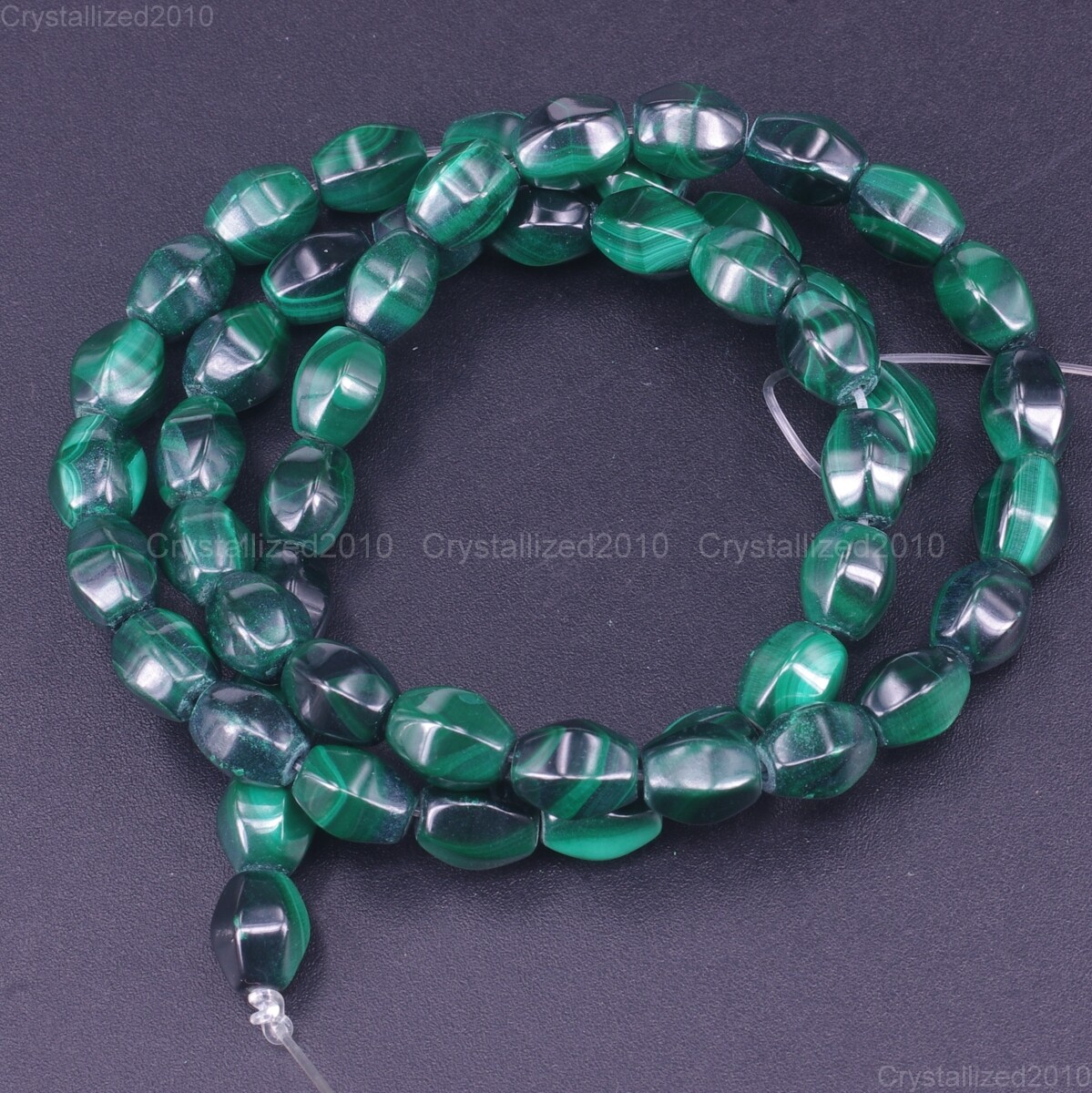 Grade AAA Natural Malachite Gemstone Faceted Oval Rice Beads 6mm 8mm ...