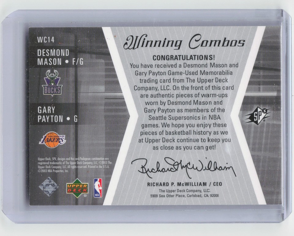 2003-04 SPx #WC14 Desmond Mason / Gary Payton Winning Materials Combos ...