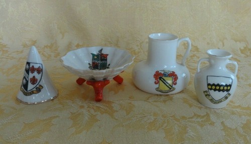 Four Vintage WH Goss China Miniatures Vase/Bowl/ Candle Snuffer Made in ...