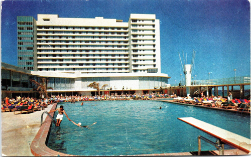 Deauville Hotel, Miami Beach Fl, Pool, Diving Board, Swimmers, Chrome ...