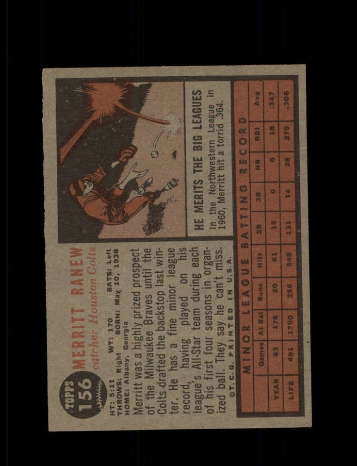 1962 MERRITT RANEW TOPPS #156 COLTS *G1162 | eBay