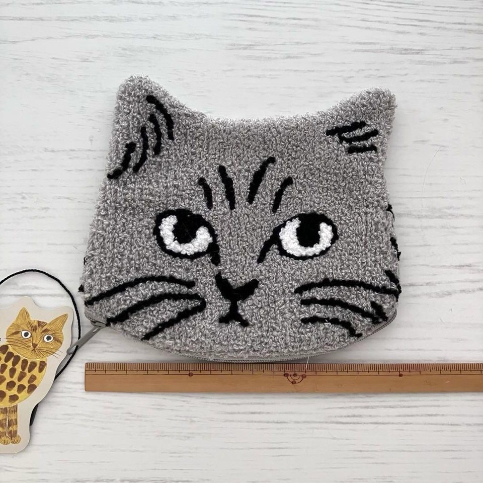 Miyuki Matsuo Pouch Cat Moko Chloe Embroidery 15x13cm/5.9x5.11" Cotton ...