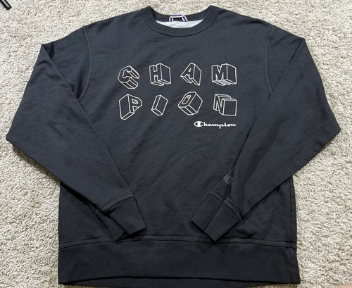 Mens Champion Crew Neck Sweatshirt Block Logo Streetwear Black Spellout ...