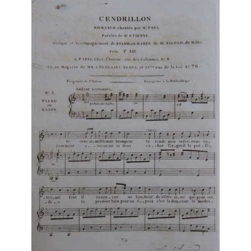 Nicolo Cinderella No 5 Romance Song Harp Or Piano 1810 | eBay UK