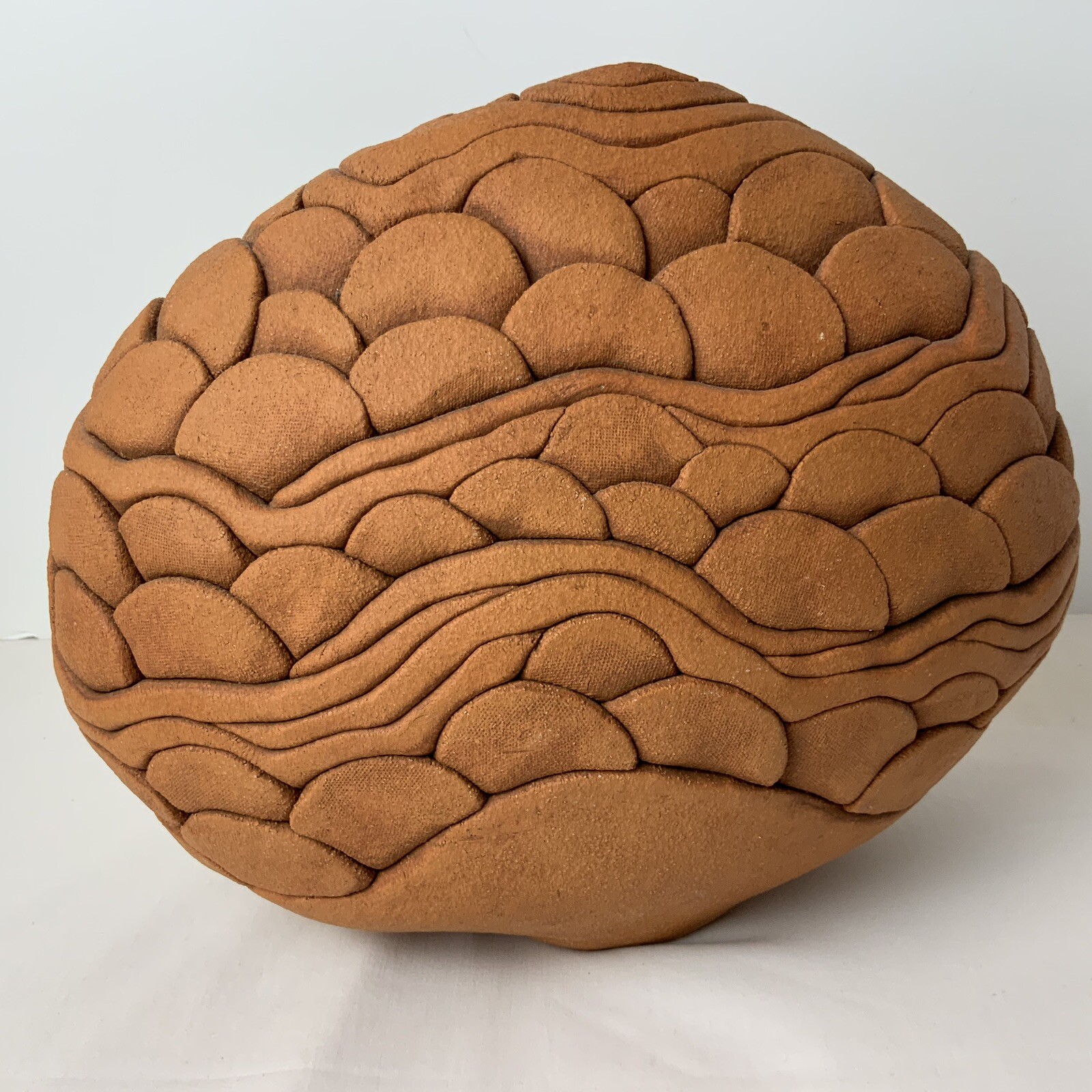 Terracotta Art Pottery Large Round Layered Textured Red Clay Vase ...