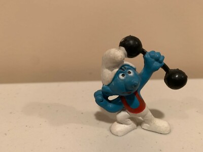 Smurfs 20020 Barbell Smurf Hefty Weightlifting Vintage Figure PVC Toy ...