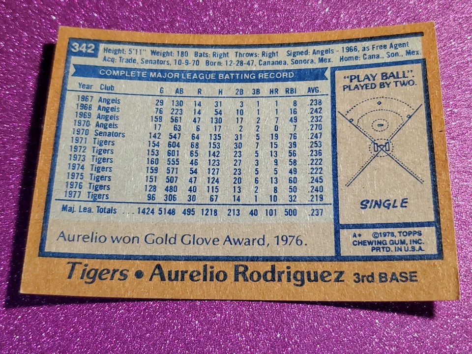 1978 Topps Aurelio Rodriguez Detroit Tigers #342 | eBay