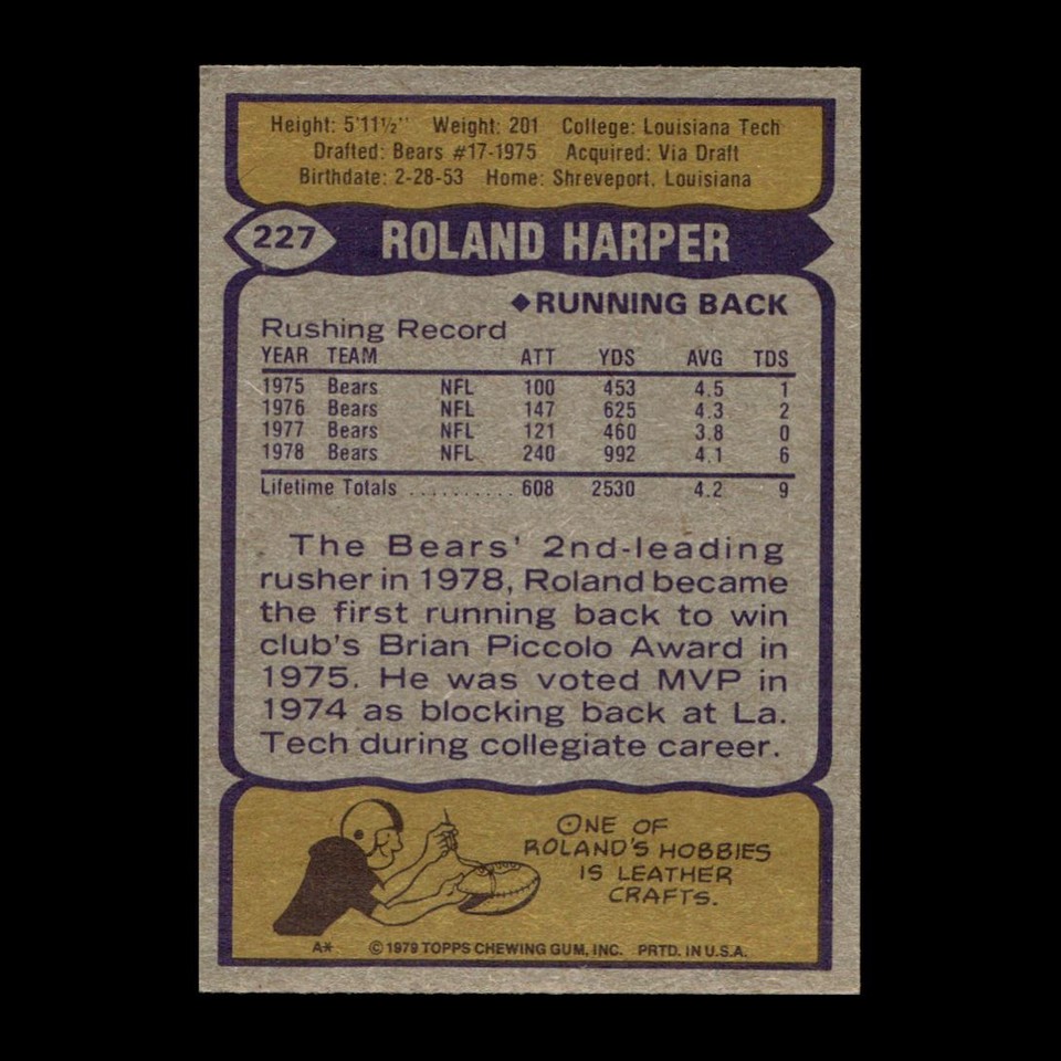 Roland Harper 1979 Topps Chicago Bears #227 R310E 2 | eBay