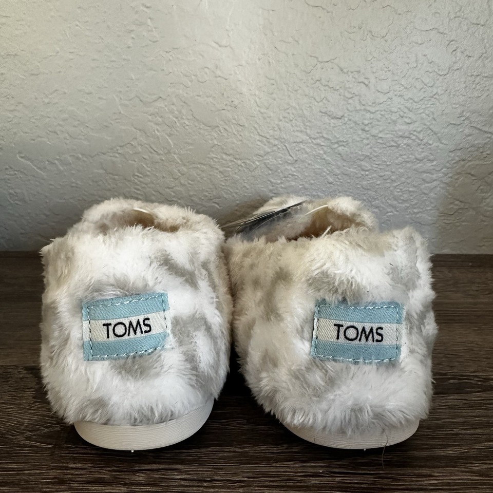 NIB TOMS ALPARGATA WHITE SNOW LEOPARD FLEECE FAUX FUR SLIP ON SHOES 6.5 ...