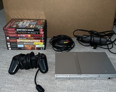 Sony PlayStation 2 PS2 Slim Console SCPH-79001 Silver System Bundle ...