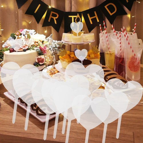 10Pcs Heart Shape Acrylic Wedding Birthday Party Cake Toppers Paddles ...