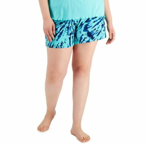 Jenni Plus Size 2X Knit Pajama Shorts Aqua Burst Blue, Women's Shorts ...