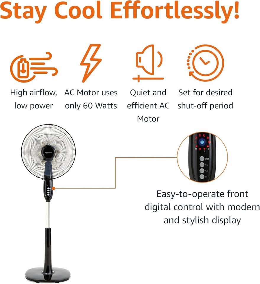 Whisper-Quiet 3-Speed Oscillating Fan with Adjustable Height and Remote ...