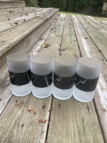 Set Of 4 KATJA Frosted Glass Highball Black Mid Century Modern MCM 5.25 ...