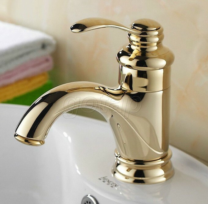 Polished Gold Brass Bathroom Sink Faucet Single Handle One Hole Vanity ...