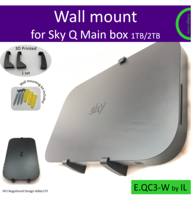 Sky Q Main box 1TB/2TB wall mounting bracket holder. Black. Made in the ...